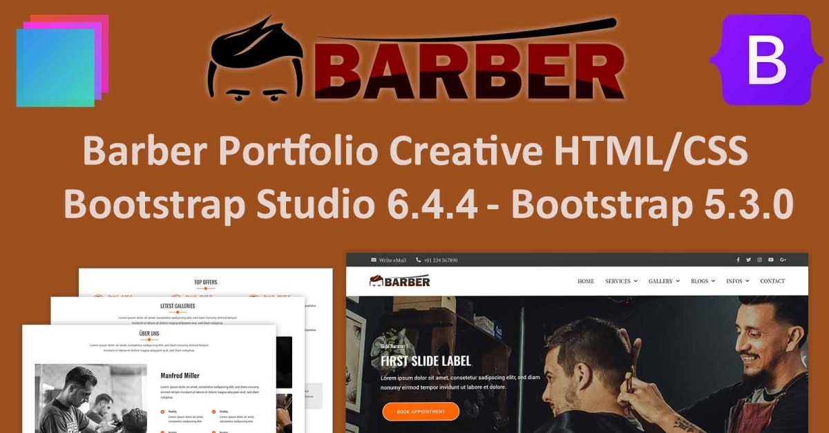Barber Portfolio Creativo HTML/CSS - Incl. Bootstrap Estudio v6.4.4 - Bootstrap v5x