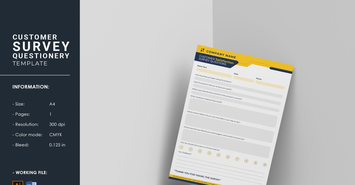 Modello di questionario per il cliente. Modello Illustrator e MS Word