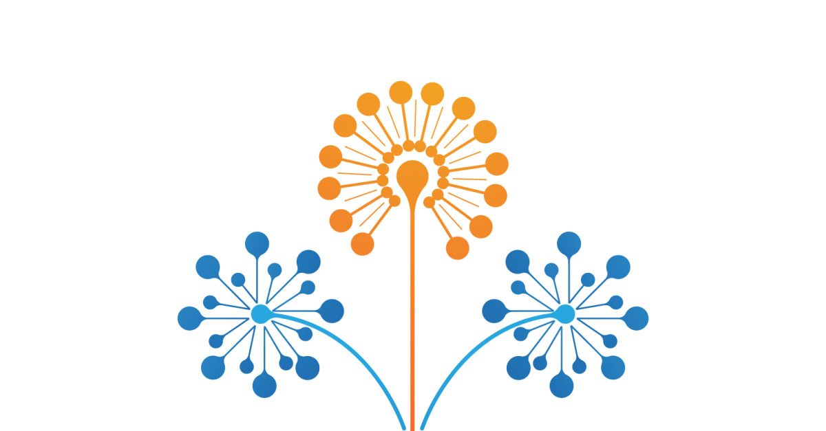 Wektor logo uroda kwiat mniszka lekarskiego v.9