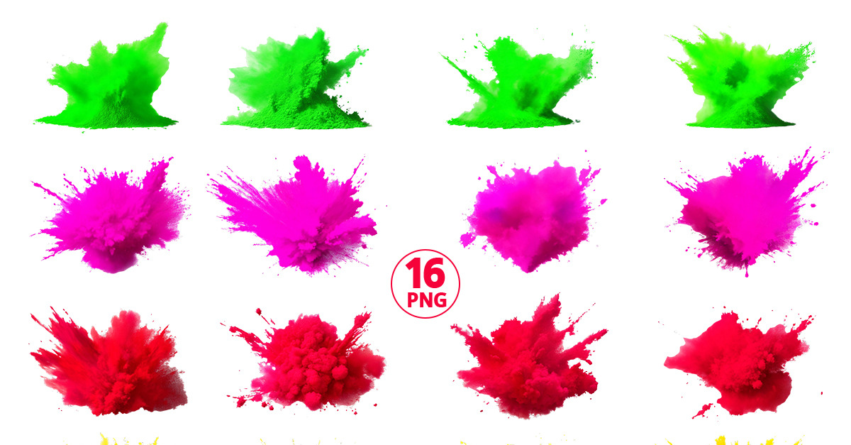 Colorful paint splash explosion of colored powder brush and alcohol ink ...