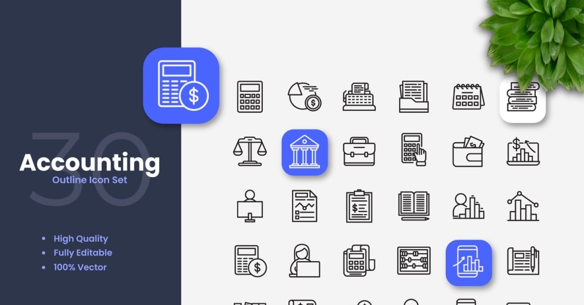 30 Accounting Outline Icon Set #350096 - TemplateMonster