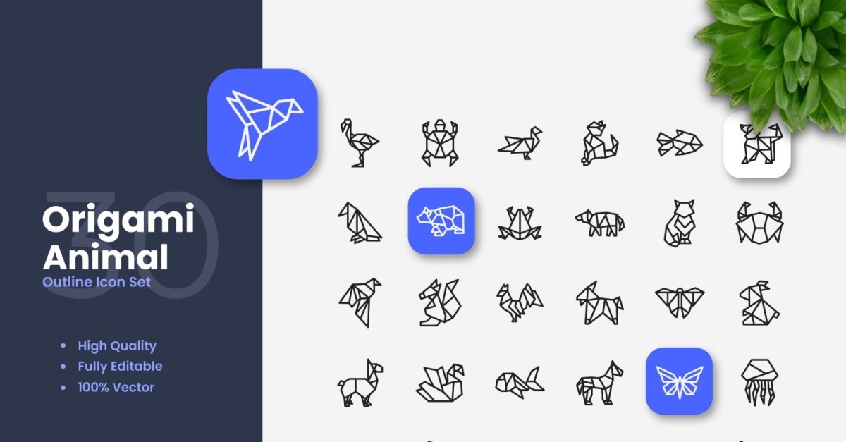 30 Origami Animal Outline Icon Set #350174 - TemplateMonster