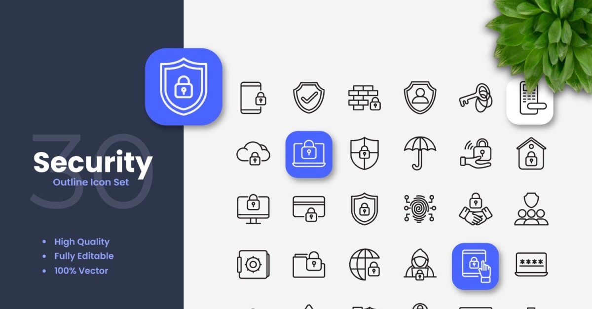 30 Security Outline Icon Set 350255 Templatemonster