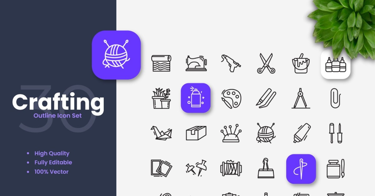 30 Crafting Outline Icon Set #350378 - TemplateMonster