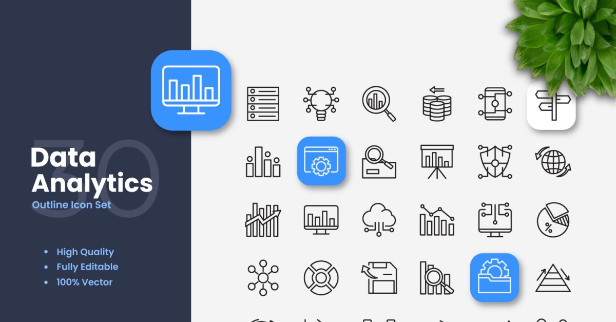 30 Data Analytics Outline Icon Set #350384 - TemplateMonster