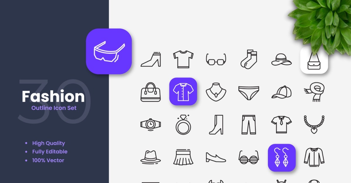 30 Fashion Outline Icon Set #350408 - TemplateMonster