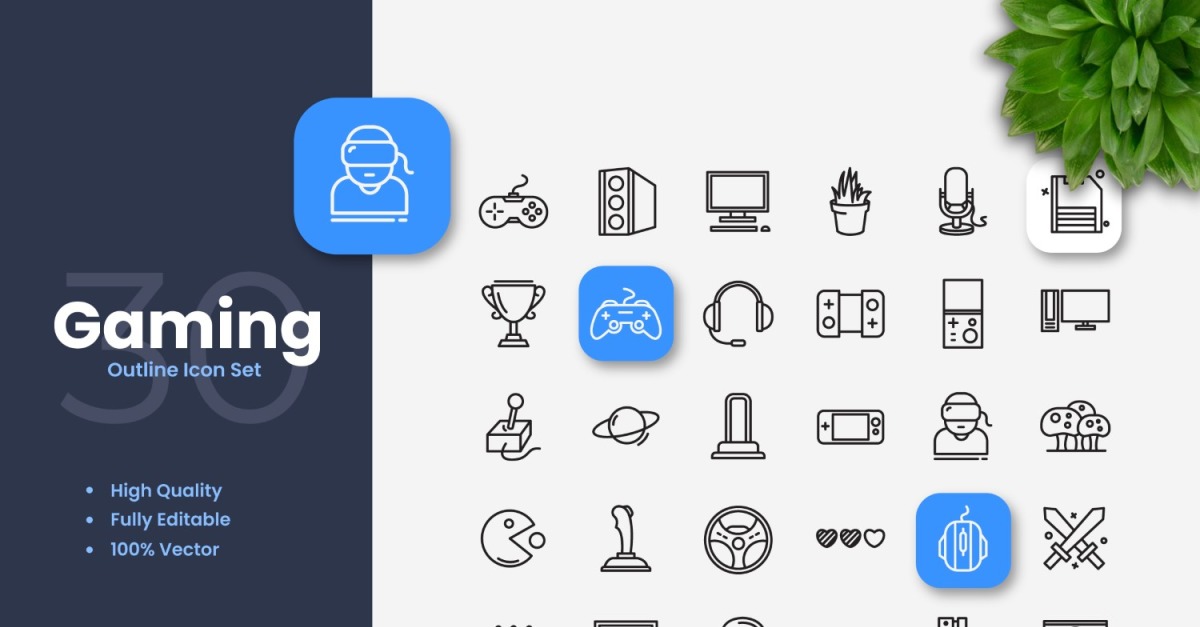 30 Gaming Outline Icon Set #350422 - TemplateMonster