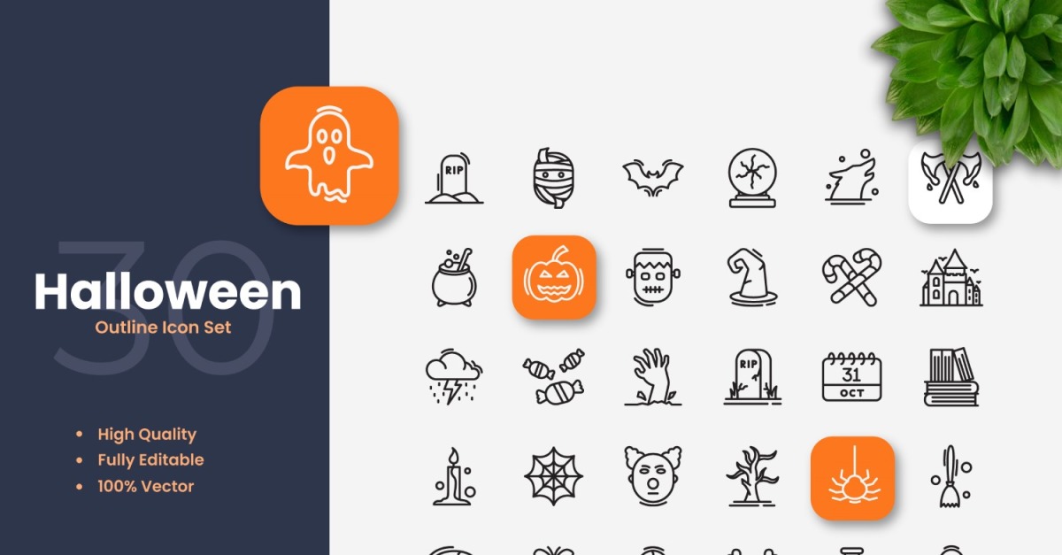 30 Halloween Outline Icon Set #350429 - TemplateMonster