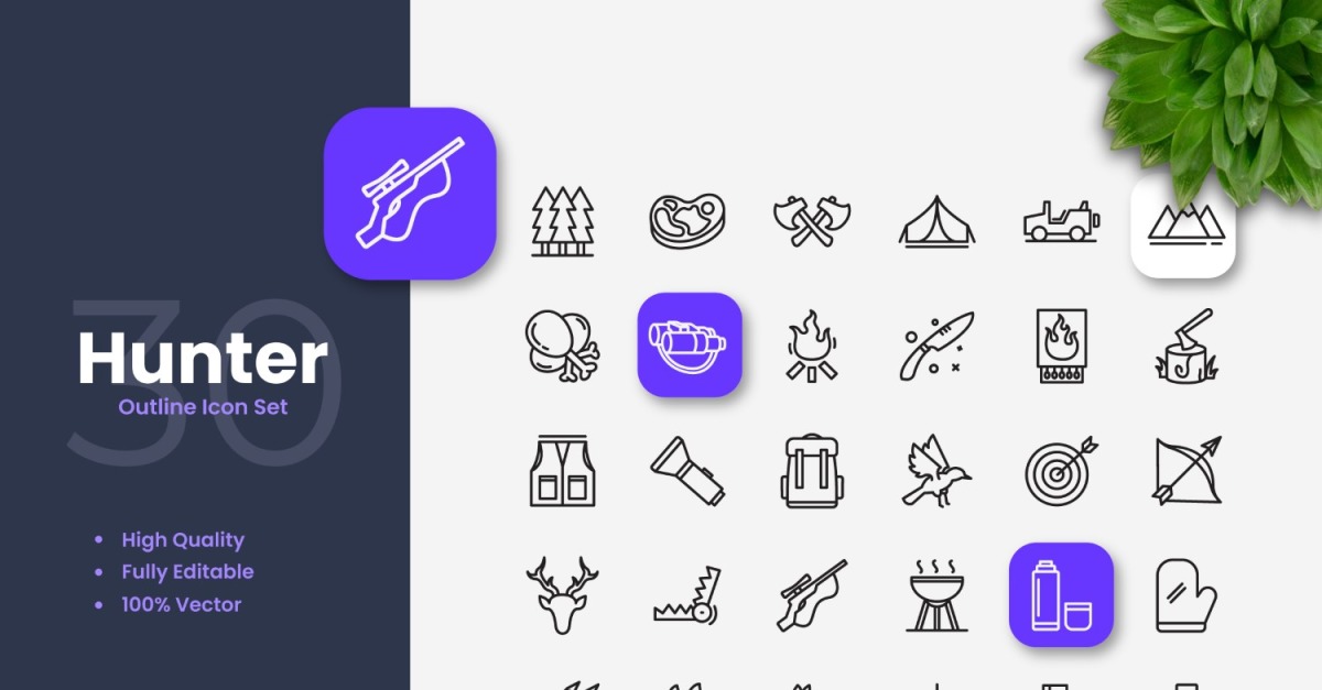 30 Hunter Outline Icon Set #350434 - TemplateMonster