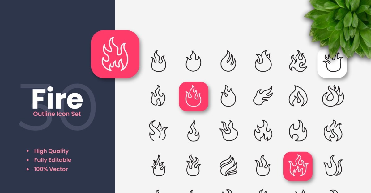 30 Set of Fire Outline Icon Collection - TemplateMonster
