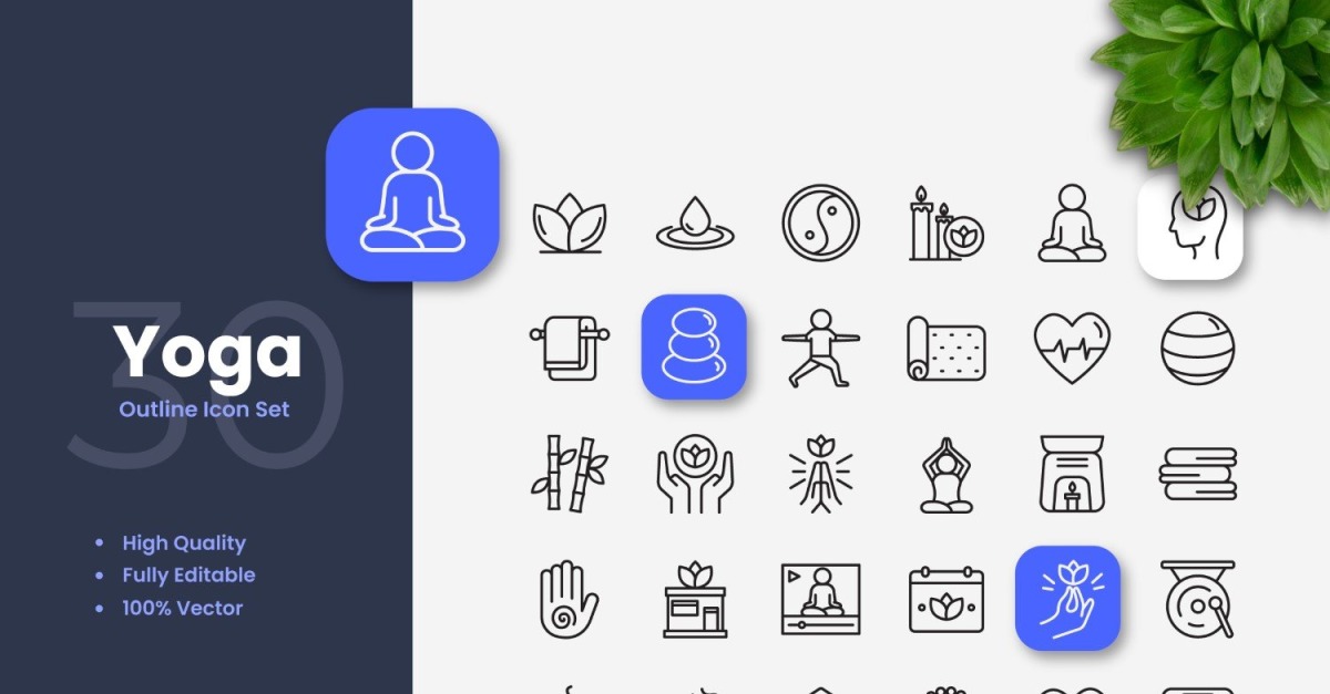 30 Set of Yoga Outline Icon Collection - TemplateMonster