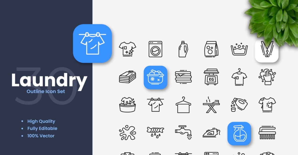 30 Laundry Outline Icon Set #351089 - TemplateMonster