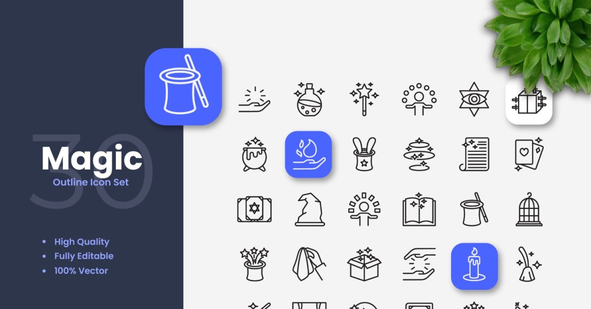 30 Magic Outline Icon Set #351097 - TemplateMonster