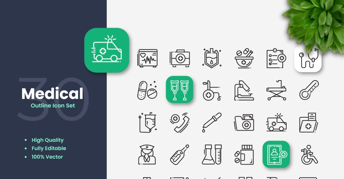 30 Medical Outline Icon Set #351098 - TemplateMonster
