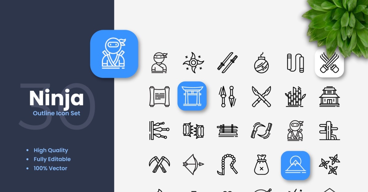 30 Ninja Outline Icon Set #351114 - TemplateMonster
