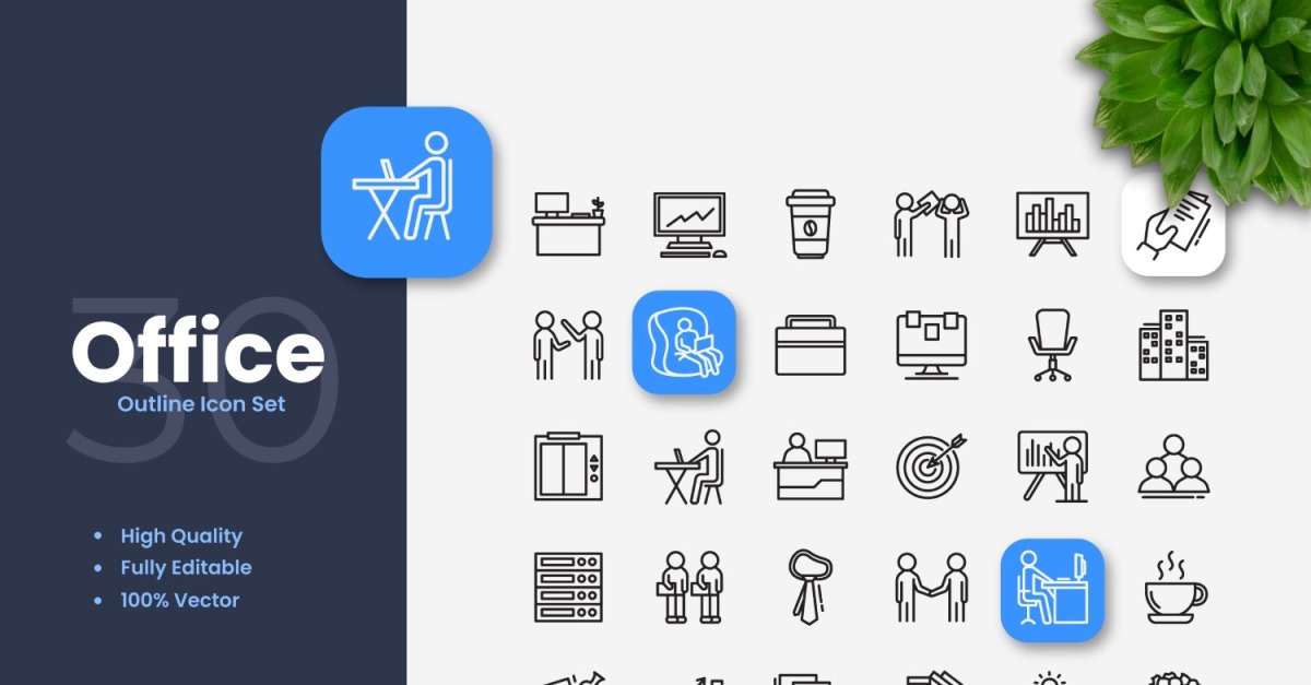 30 Office Outline Icon Set #351117 - TemplateMonster