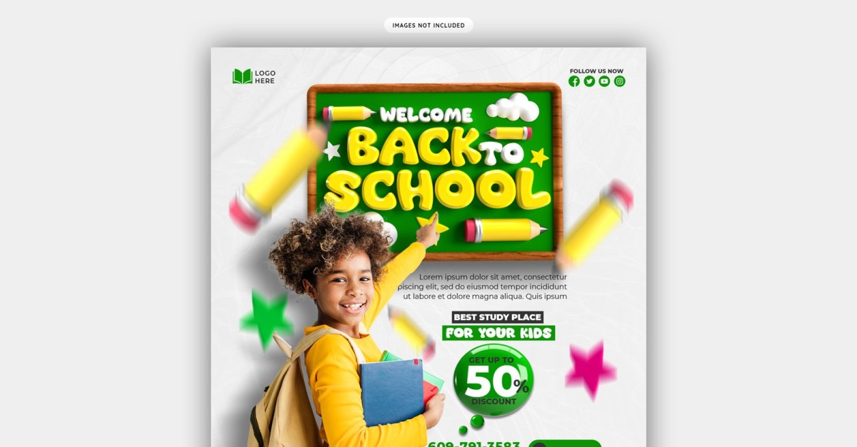 Welcome Back To School Social Media Post PSD Template Design