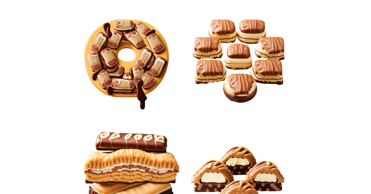 Alphabet made of Snickers isolated on white background.