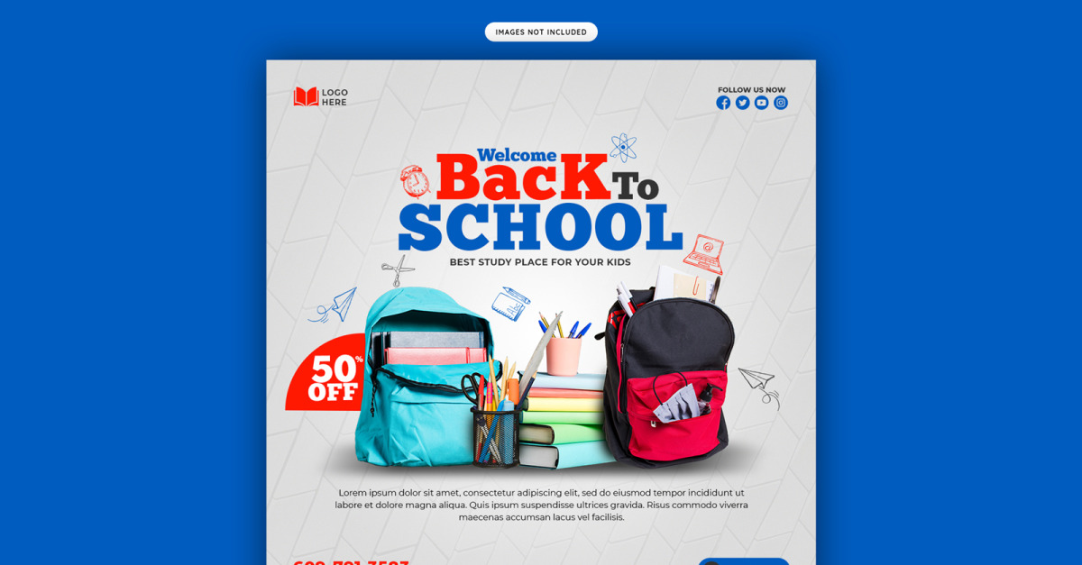 Welcome Back To School Social Media Poster PSD Template