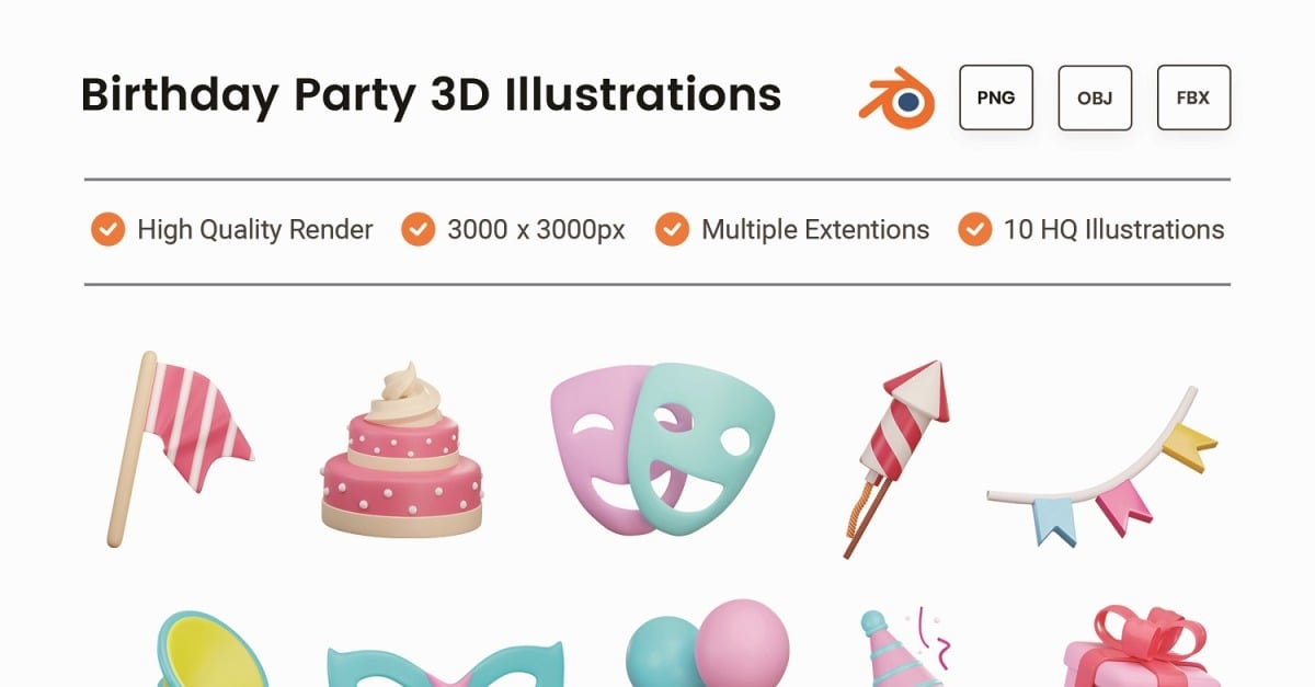 Birthday Party 3D Illustration Set #352312 - TemplateMonster