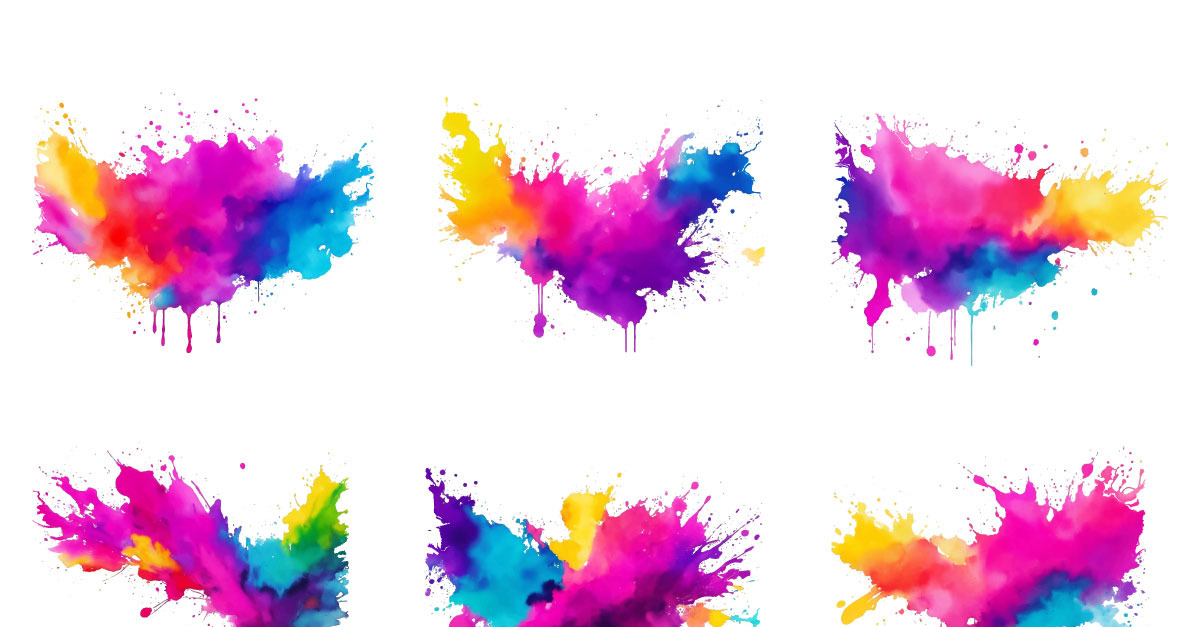 Colorful Ink Splash Paint Splatter Set - TemplateMonster