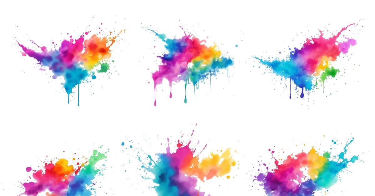 Colorful rainbow paint ink splash, watercolor splatter brush stroke
