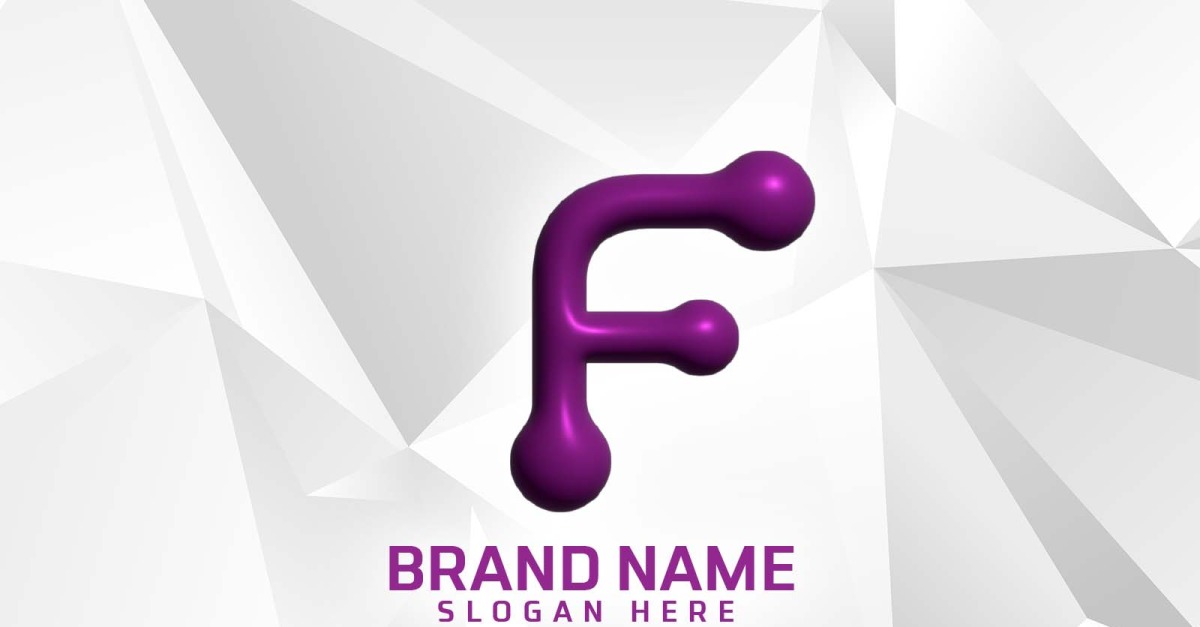 Design do logotipo da marca F do software de inflação 3D