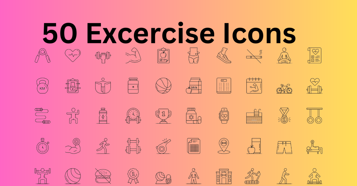 Conjunto de iconos de ejercicio 50 iconos de contorno: archivos SVG y AI