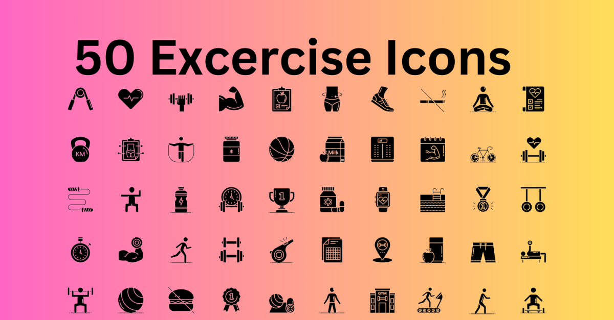 Conjunto de iconos de ejercicio 50 iconos de glifos: archivos SVG y AI