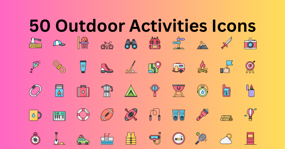 Outdoor Activities Icon Set 50 Line Color Icons - SVG And AI Files