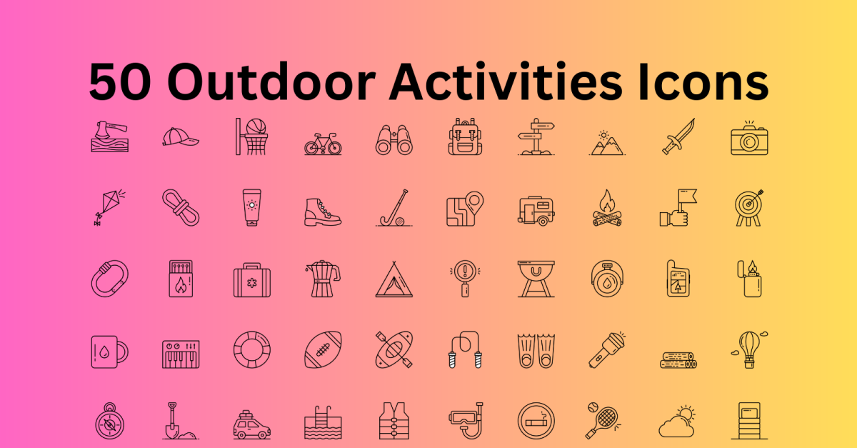 Outdoor Activities Icon Set 50 Outline Icons - SVG And AI Files