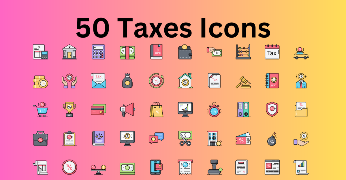 Taxes Icon Set 50 Line Color Icons - SVG And AI Files