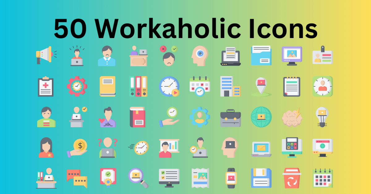 Workaholic Icon Set 50 Flat Icons - SVG And AI Files