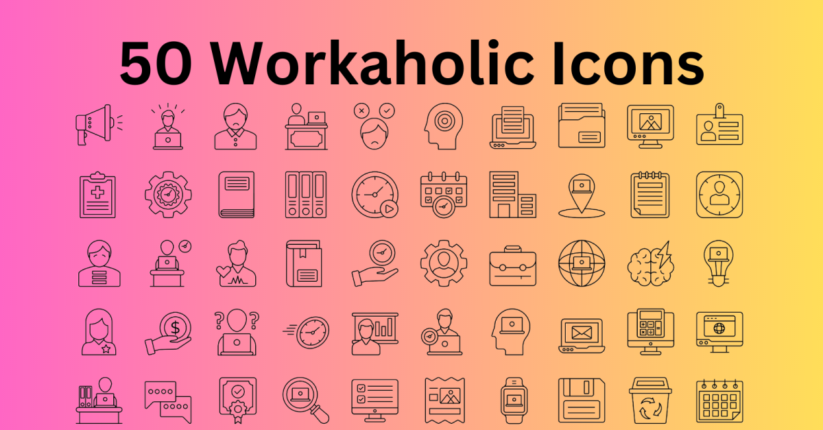 Workaholic Icon Set 50 Outline Icons - SVG And AI Files
