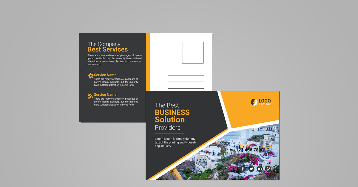 Black & Orange Postcard Design Template - TemplateMonster