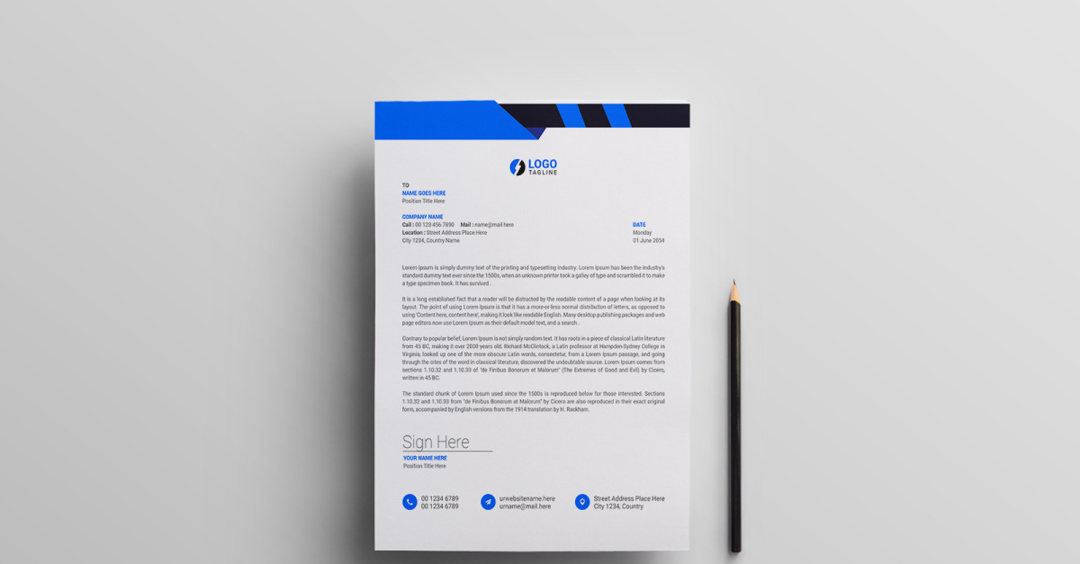 Blue Letterhead Design Template #352825 - TemplateMonster