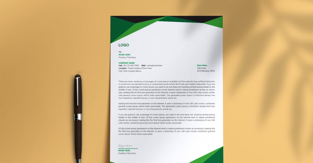 Corporate Green Letterhead Template Design - TemplateMonster
