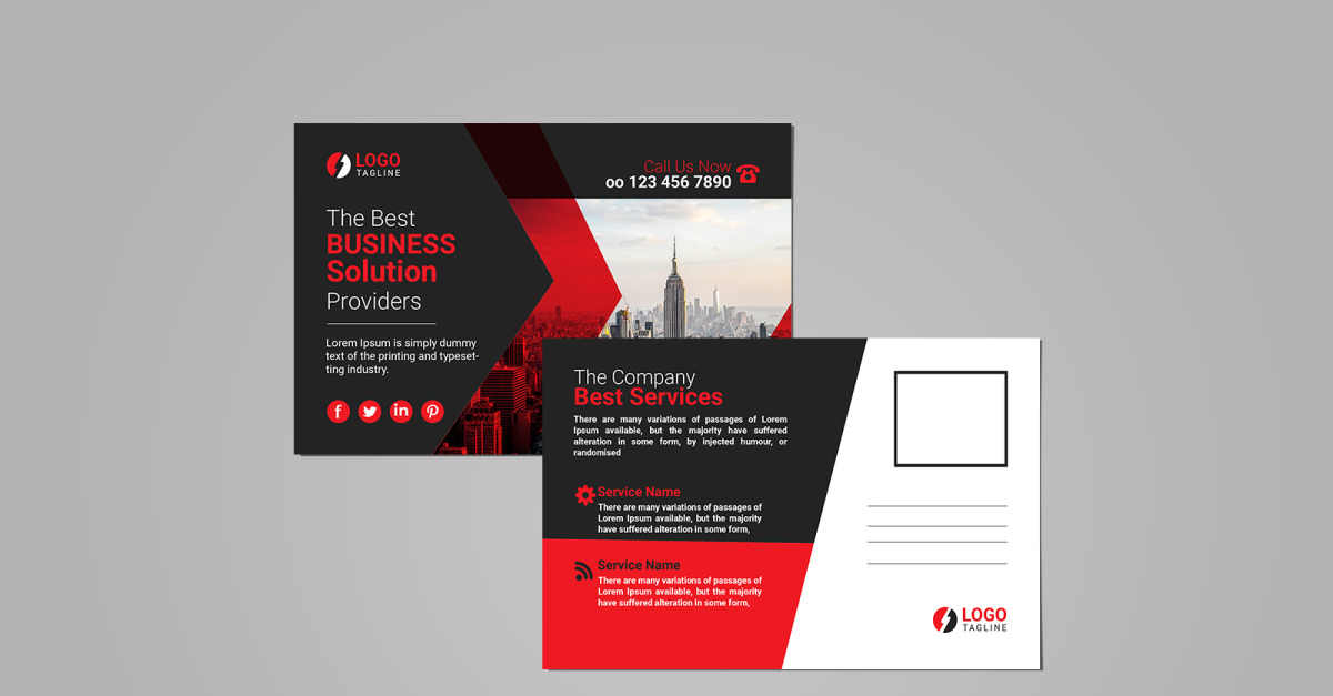 Post Card Design Template with Red &Black Shapes