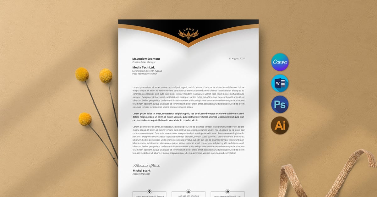 Corporate Simple Canva Letterhead Template - TemplateMonster