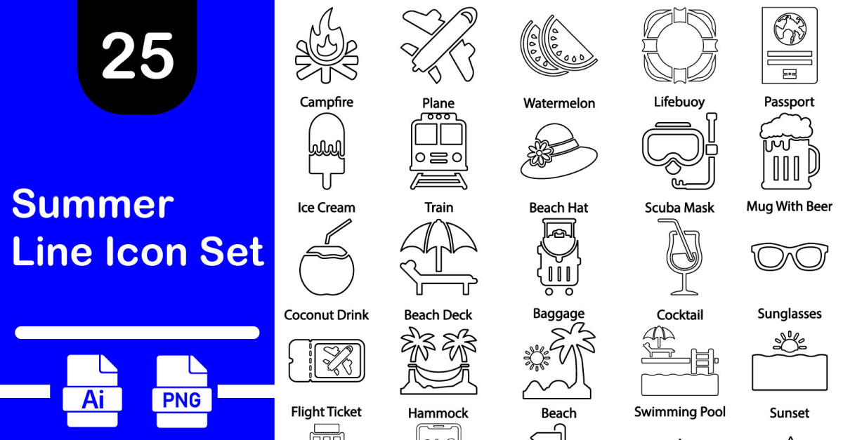 Summer Outline Icon Set Template #353064 - TemplateMonster