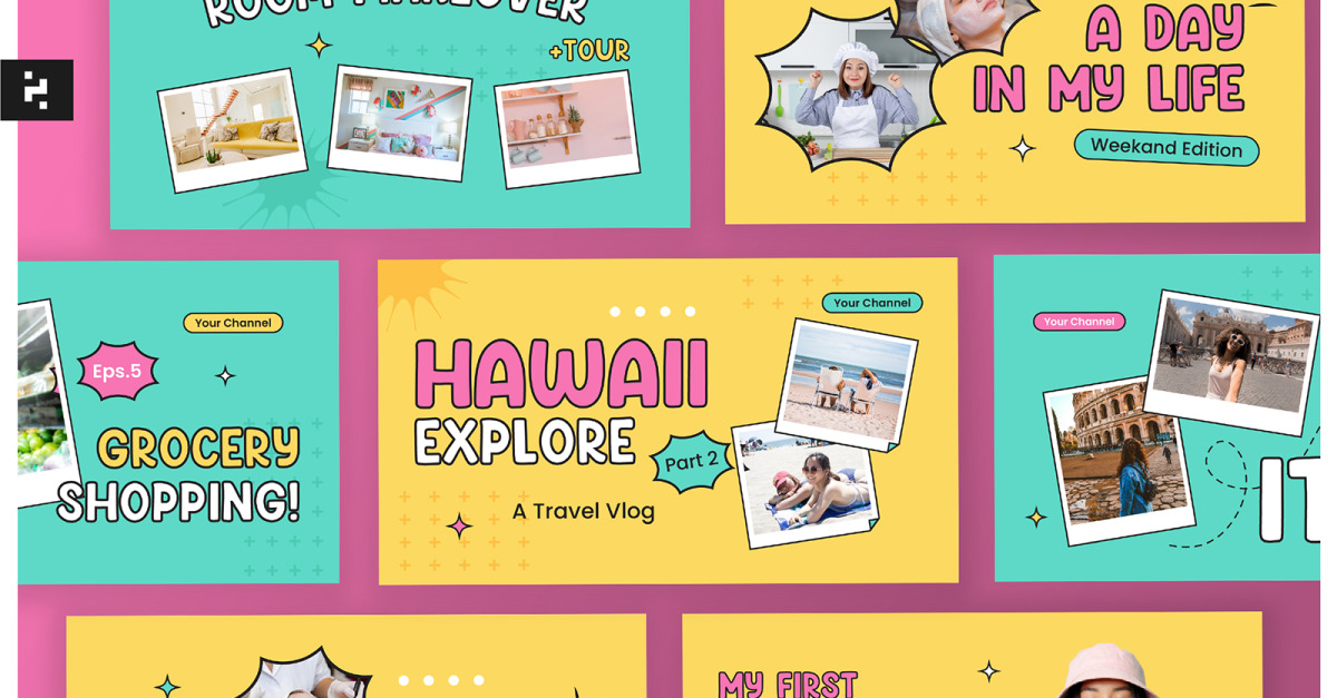 Vlog Youtube Thumbnail Retro Theme #353001 - TemplateMonster