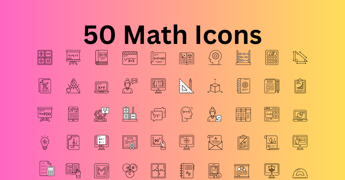 Conjunto de iconos matemáticos 50 iconos de contorno: archivos SVG y AI