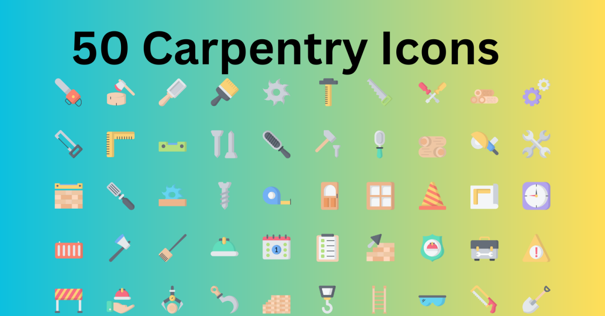 Carpentry Icon Set 50 Flat Icons - SVG And AI Files