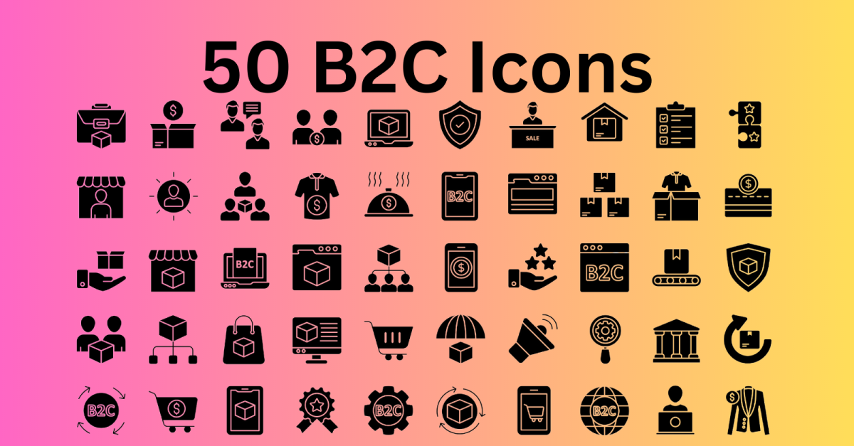 B2C Icon Set 50 Glyph Icons - SVG And AI Files