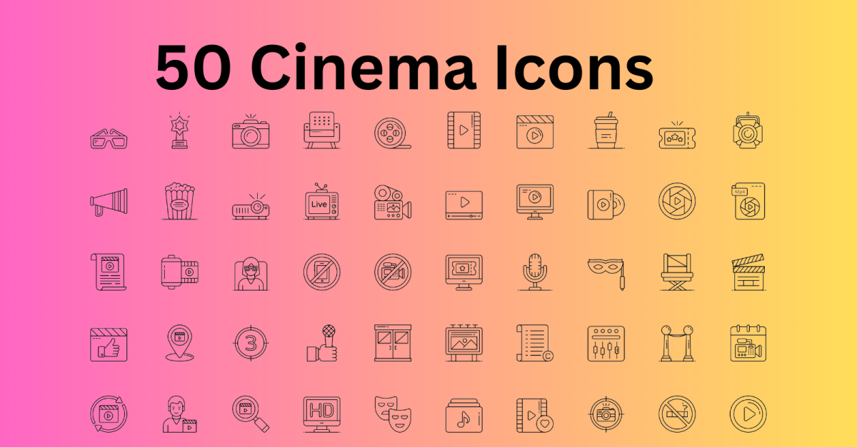Cinema Icon Set 50 Outline Icons - SVG And AI Files