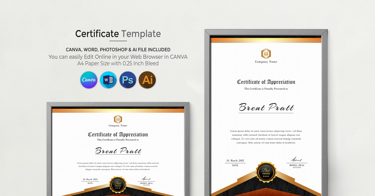 Modelo de certificado de agradecimento elegante Canva