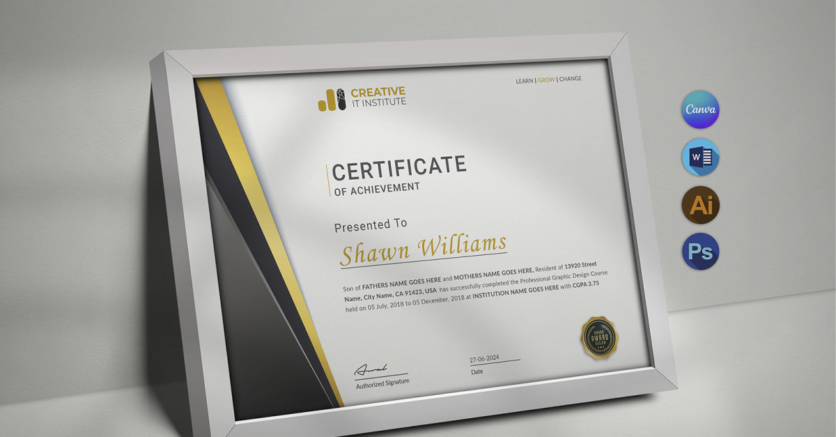 Canva Professional Landscape Certificate Design Canva Professional Landscape Certificate Design