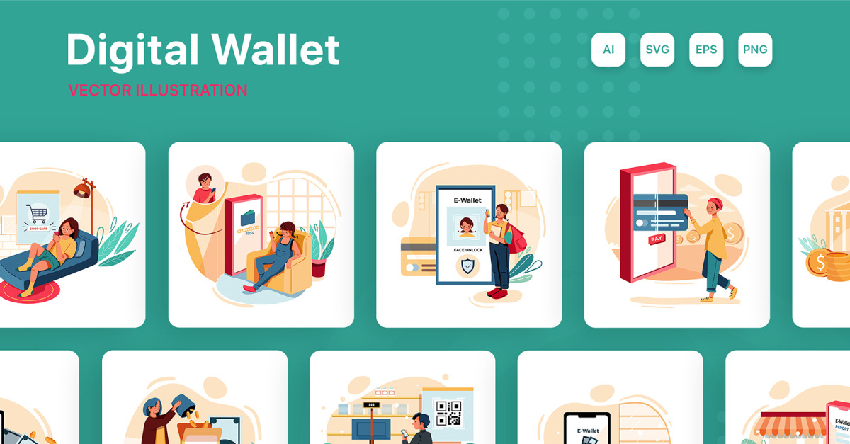M214_ Digital Wallet Illustration Pack - TemplateMonster
