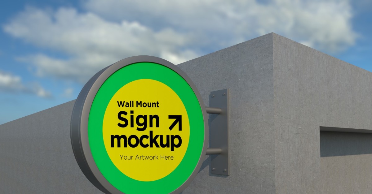 Round Wall Mount Façade Sign Mockup Template 02A