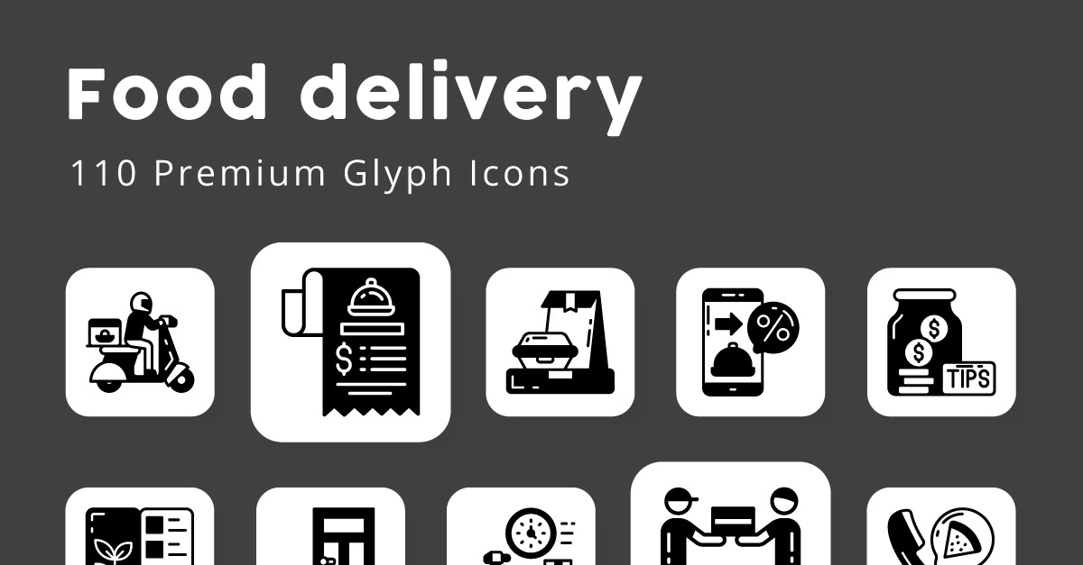 Food delivery Unique Glyph Icons #354146 - TemplateMonster